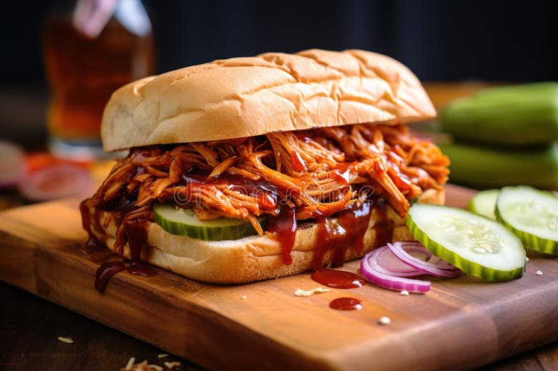 Side View of a Sandwich Filled with Bourbon Bbq Pulled Chicken Stock ...
