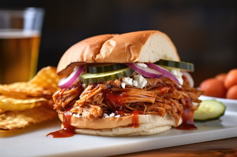 Side View of a Sandwich Filled with Bourbon Bbq Pulled Chicken Stock ...