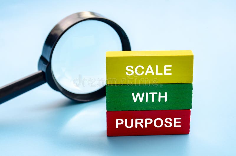 Side View of Scale with Purpose Text on Multicolored Wooden Blocks with ...