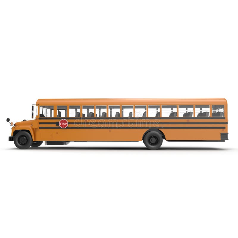 Side View School Bus Isolated on White. 3D Illustration Stock ...
