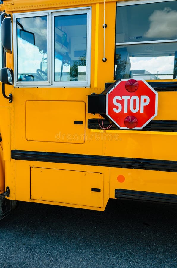 Side View of a School Bus Stop Sign Stock Photo - Image of safety ...