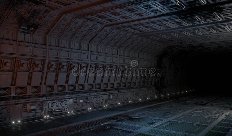 Side View Sci-fi Laboratory Basement in Dark Scene Stock Illustration ...