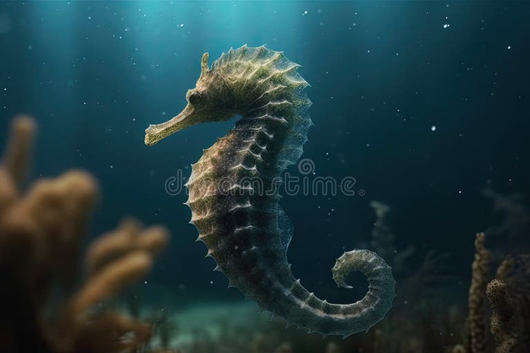 Side View of a Seahorse Moving Underwater Created by Generative AI ...