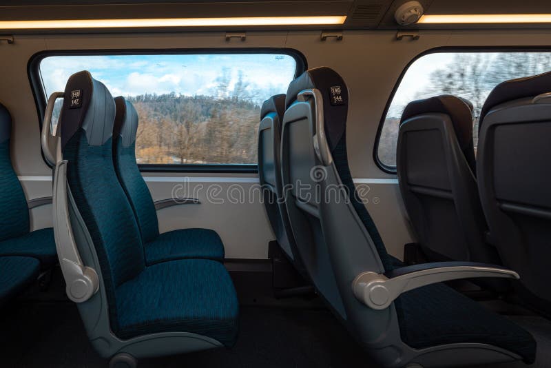 Side View of Seats and Windows in a Modern Double Decker Train with ...