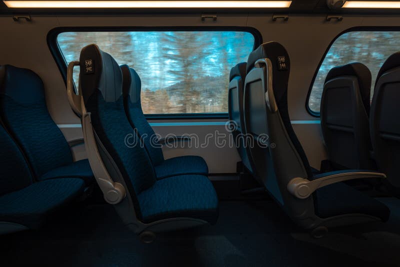Side View of Seats and Windows in a Modern Double Decker Train with ...
