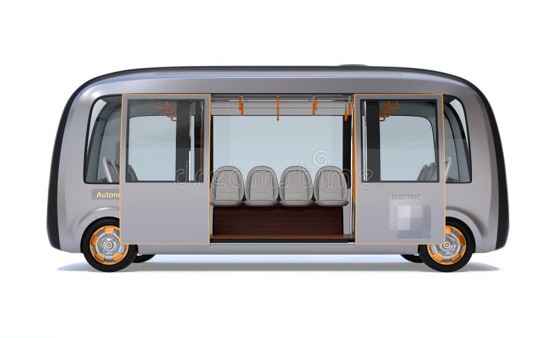 Side View of Self-driving Shuttle Bus with Doors Opened Isolated on ...