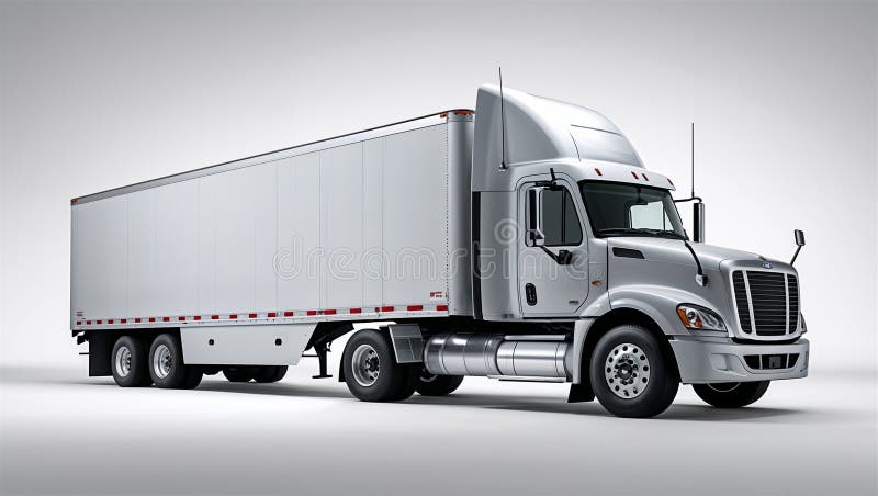 Side View of a Semi Truck with Sleeper Cab and Blank Trailer, No Logos ...