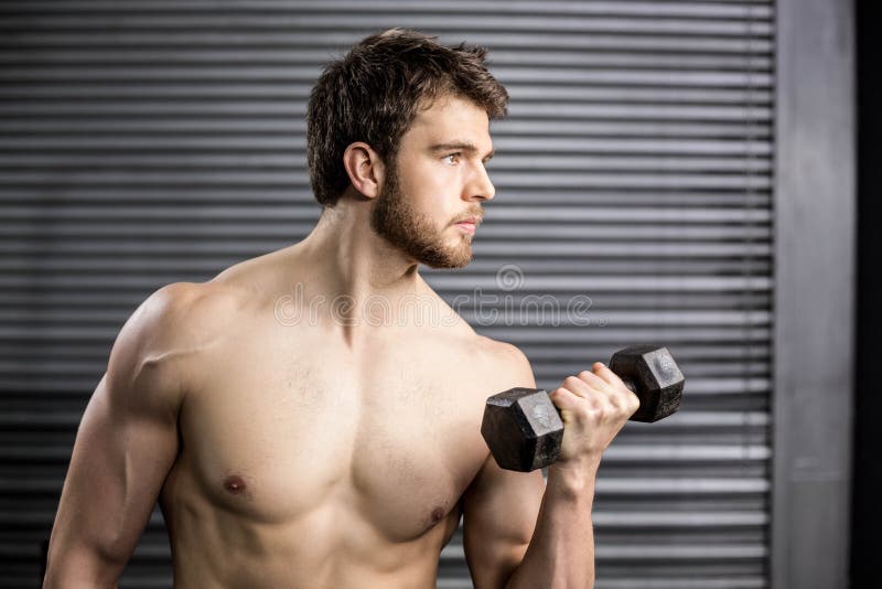 Serious Man Lifting Dumbbells Stock Image - Image of looking ...