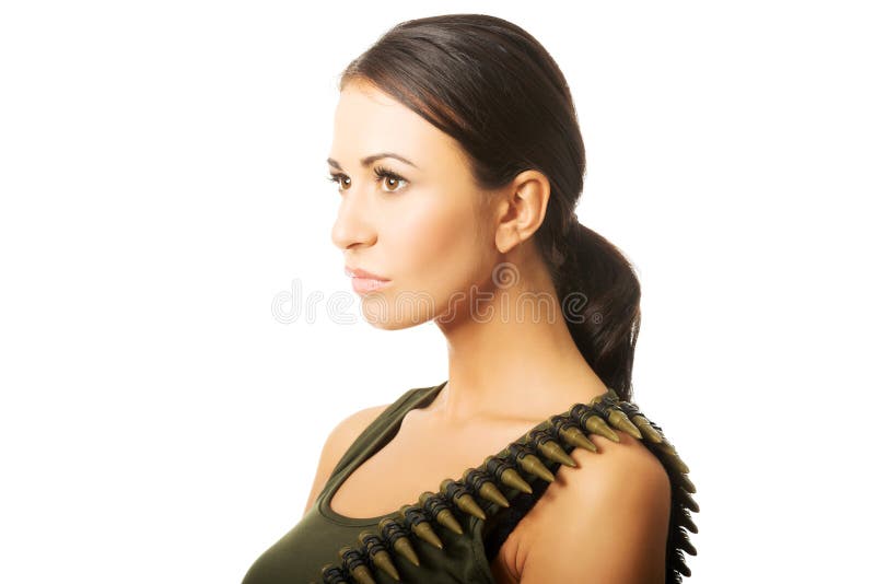 Side View of Serious Military Woman Stock Image - Image of equipment ...