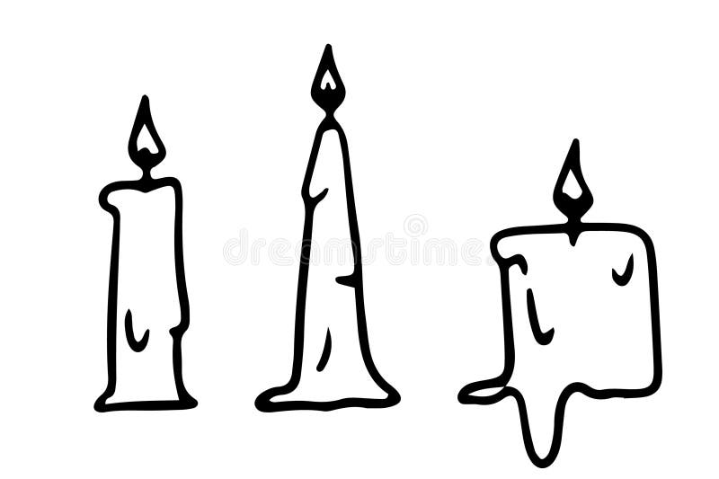 Side View of a Set of Candles on a White Background. Doodle Candles ...