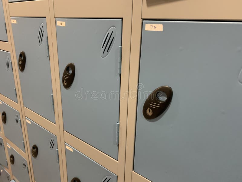 Side View of Several Blue and Silver Lockers Stock Image - Image of ...