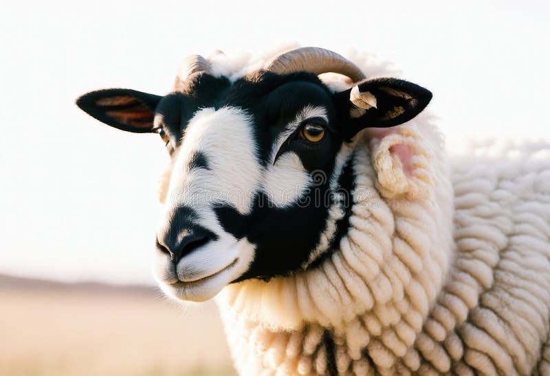 Side View of a Sheep Looking Away Against White Background Isolated on ...