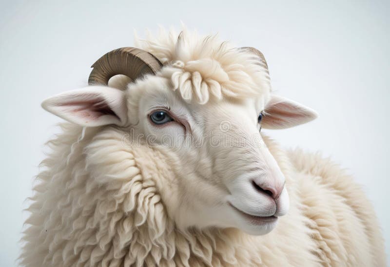 Side View of a Sheep Looking Away Against White Background Isolated on ...