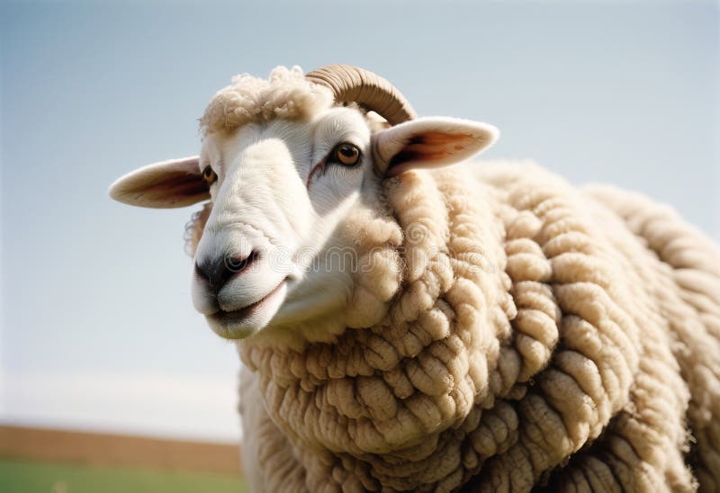 Side View of a Sheep Looking Away Against White Background Isolated on ...