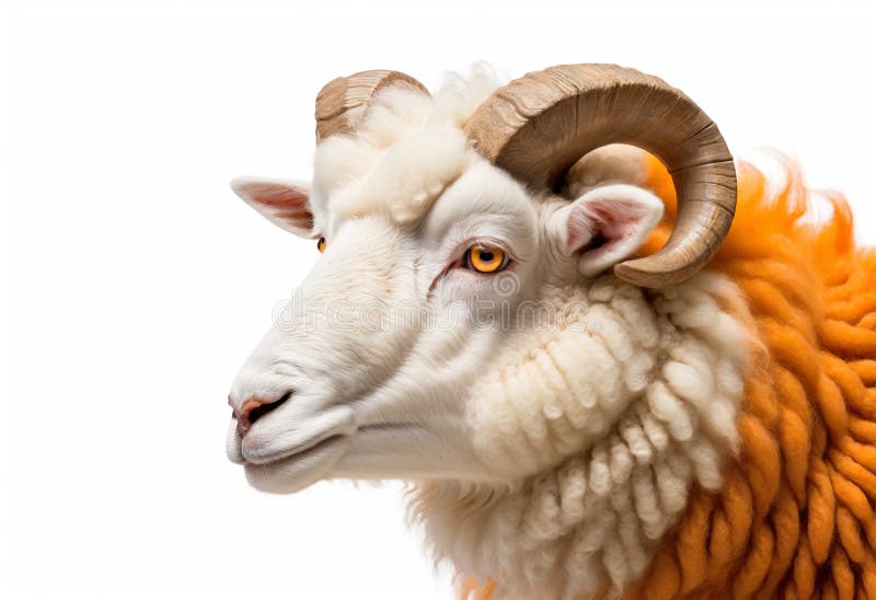 Side View of a Sheep Looking Away Against White Background Isolated on ...