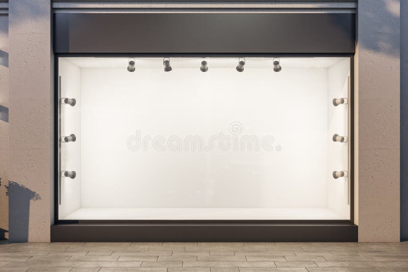 Side View of Shop with Empty Glass Showcase Stock Illustration ...