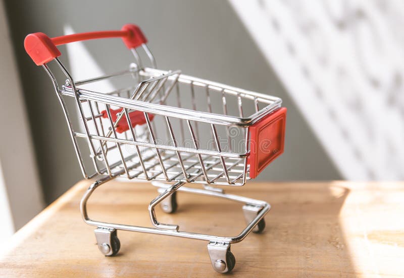 Side View of Shopping Cart on Wood Table ,shopping Concept Stock Image ...