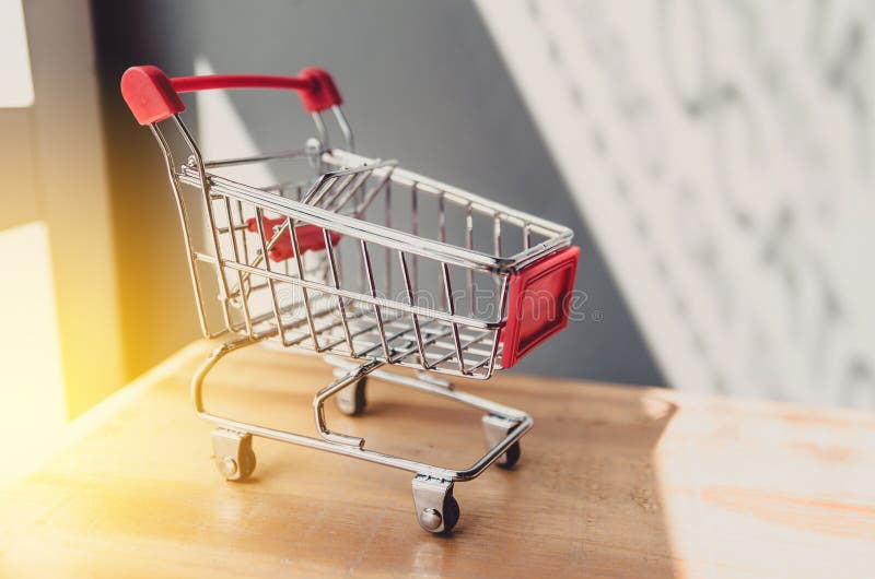 Side View of Shopping Cart on Wood Table ,shopping Concept Stock Image ...