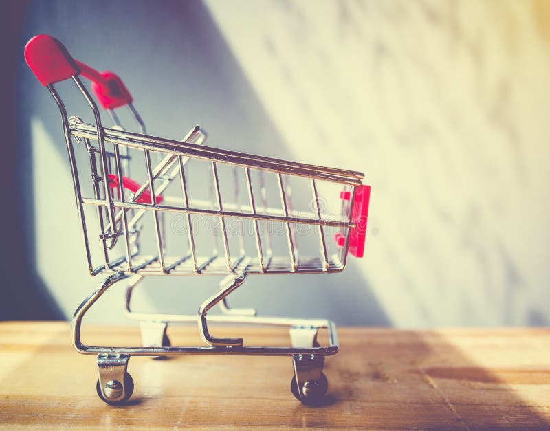 Side View of Shopping Cart on Wood Table ,shopping Concept Stock Image ...