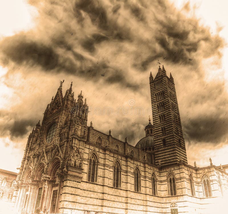Side View of Siena Duomo in Sepia Tone Stock Image - Image of dramatic ...