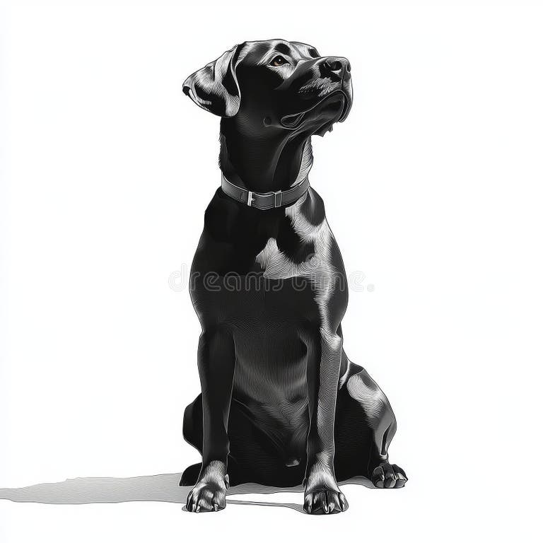 A Side View Silhouette of a Sitting Labrador Retriever in Solid Black ...