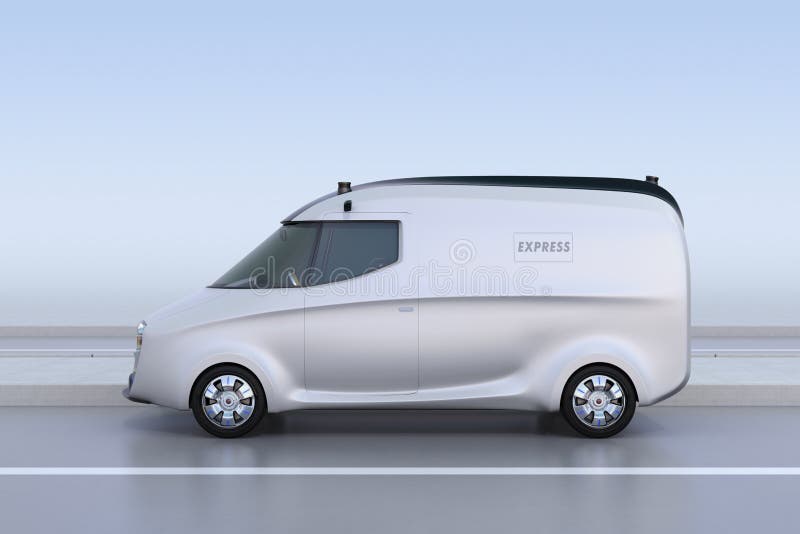 Side View of Silver Delivery Van on the Road Stock Illustration ...