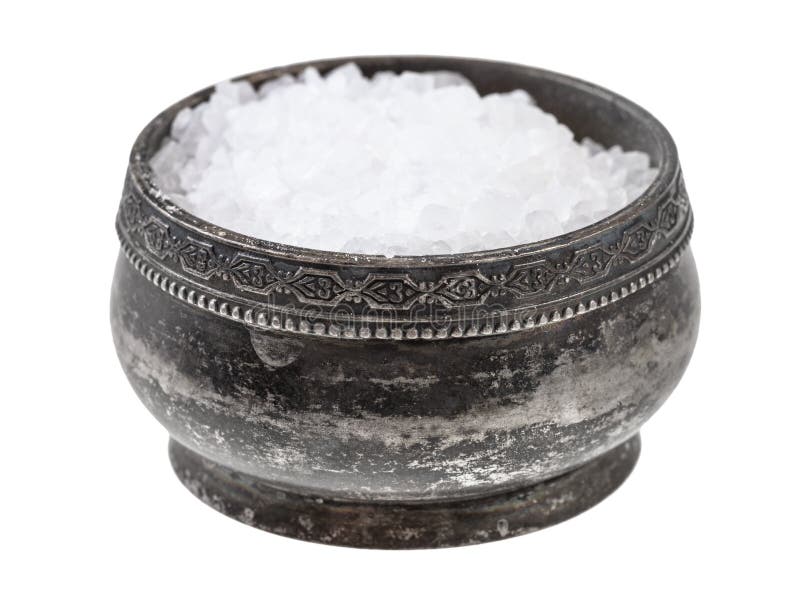 Side View Silver Salt Cellar with Coarse Sea Salt Stock Image - Image ...