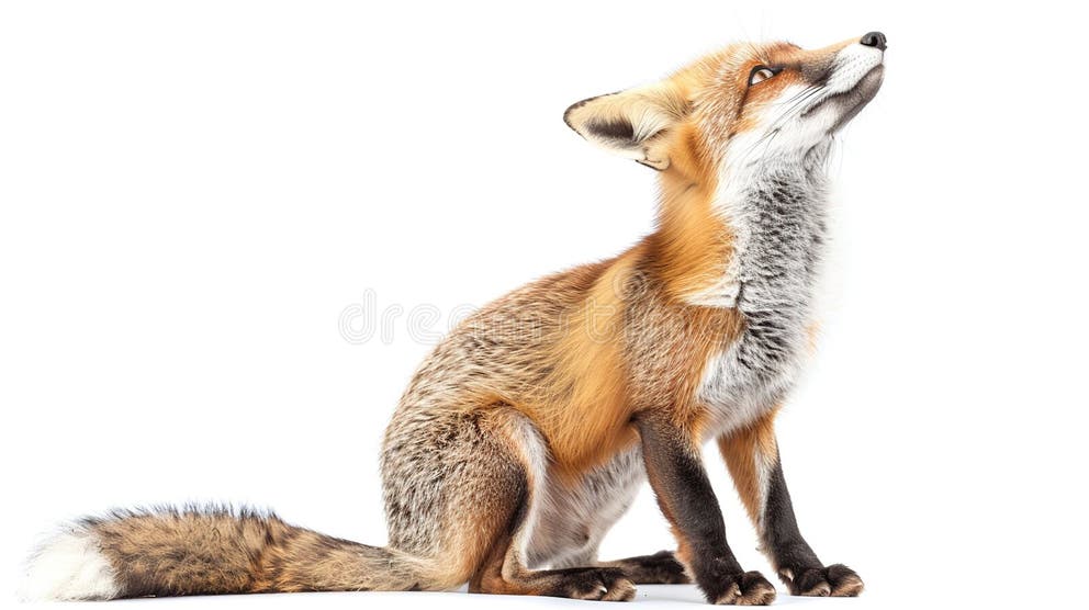 Side View, Silvers Fox, Looking Up, Isolated on White. Generative Ai ...