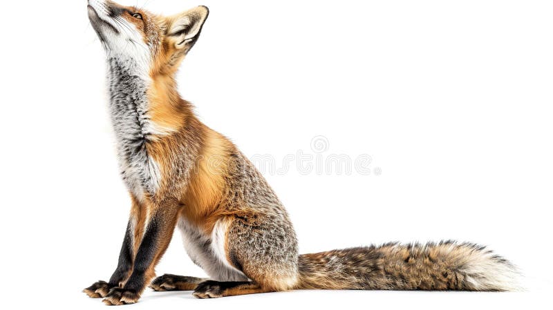 Side View, Silvers Fox, Looking Up, Isolated on White. Generative Ai ...