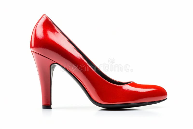 Side View of Single Elegant Red High Heel Woman Shoe on White ...