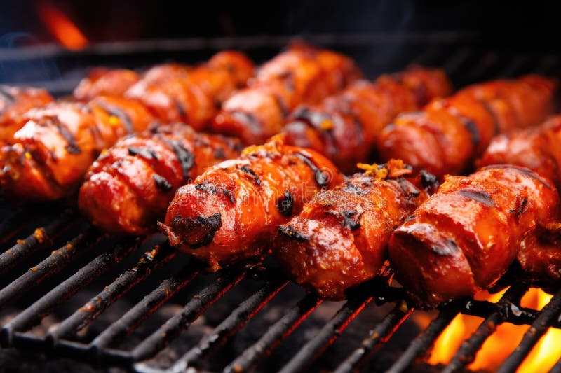 Side View of Sizzling Hot Links on an Old-style Bbq Stock Illustration ...
