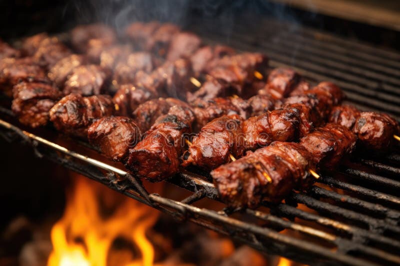 Side View of Sizzling Hot Links on an Old-style Bbq Stock Illustration ...