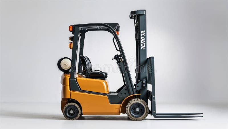 Side View of a Small Forklift with Upright Mast and Padded Seat on ...