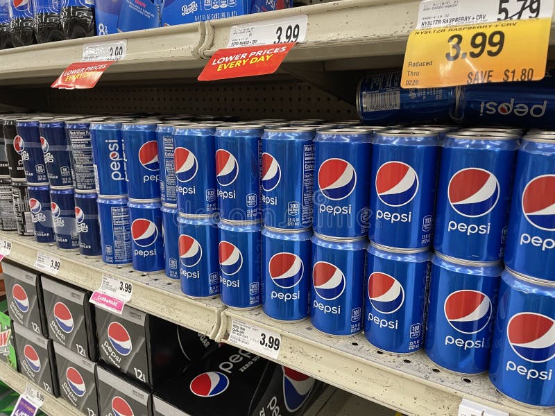 A Side View of Small Pepsi Cans on Shelf Editorial Stock Photo - Image ...