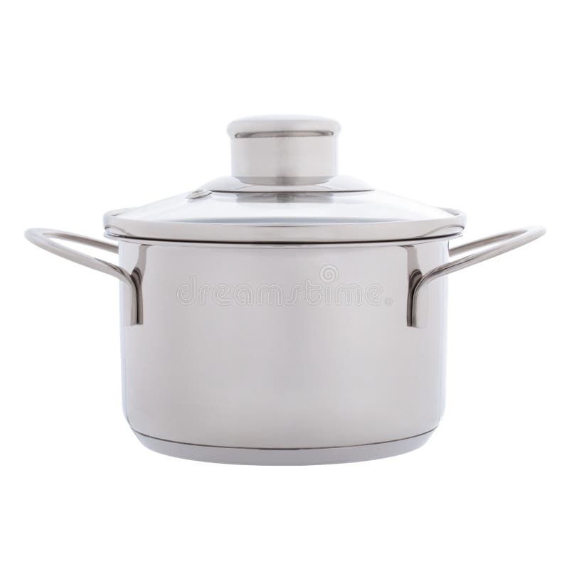 Side View of Small Stainless Steel Pan Isolated on White Stock Photo ...