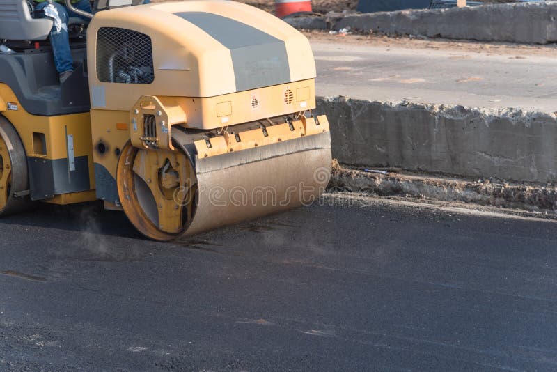 Working Ride on Roller Asphalt Compactor Stock Image - Image of heavy ...