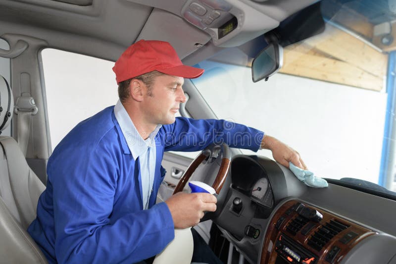 Side View Smiling Delivery Man Driving Van Stock Image - Image of ...
