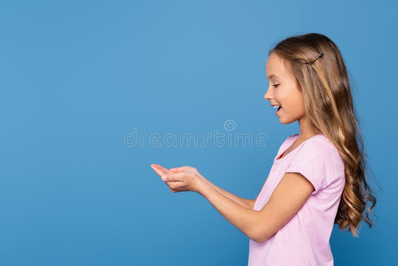 Side View of Smiling Girl with Stock Image - Image of child, tshirt ...