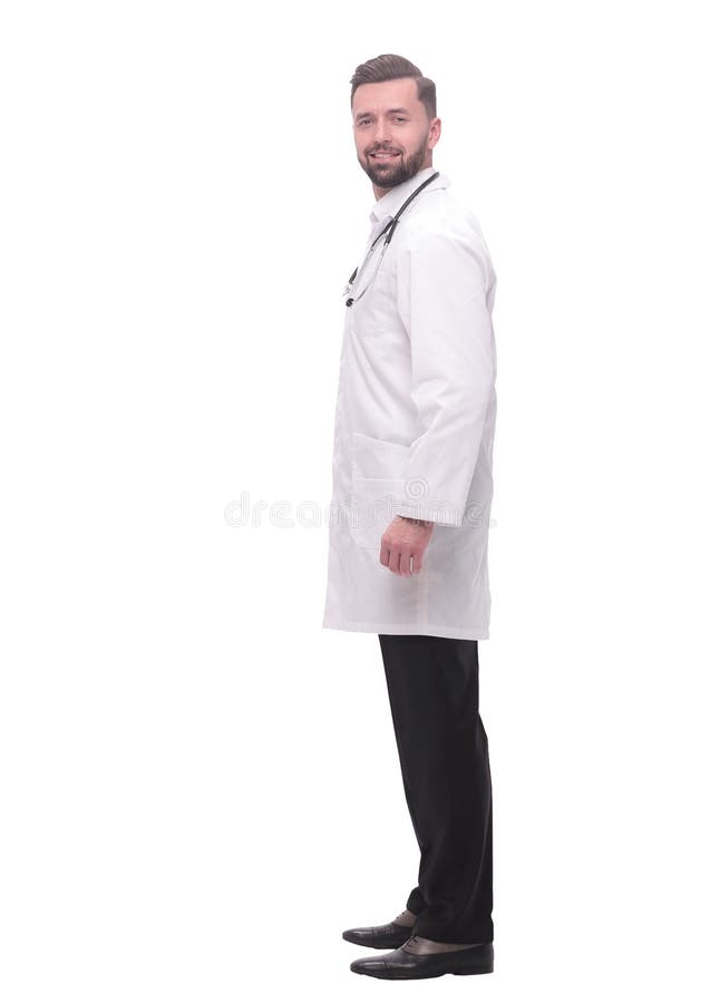 Side View. Smiling Pediatrician Doctor with Stethoscope Stock Photo ...