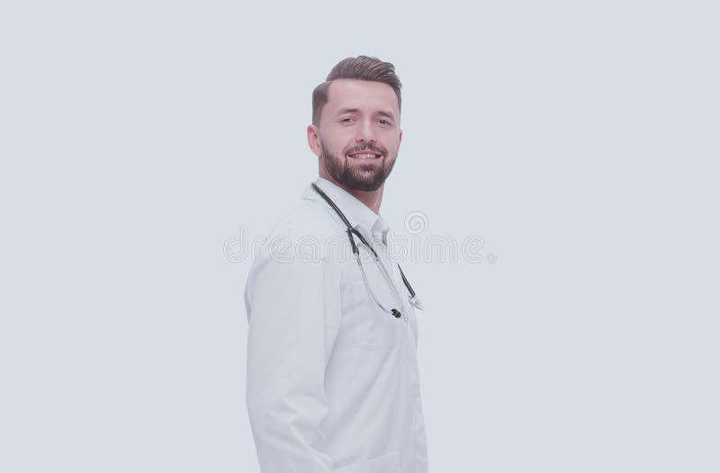 Side View. Smiling Pediatrician Doctor with Stethoscope Stock Image ...