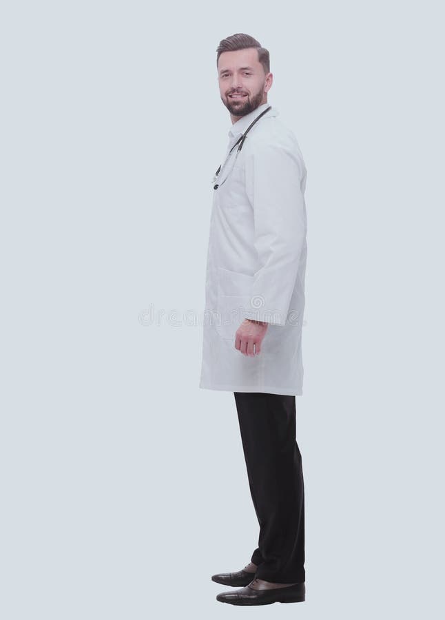 Side View. Smiling Pediatrician Doctor with Stethoscope Stock Photo ...