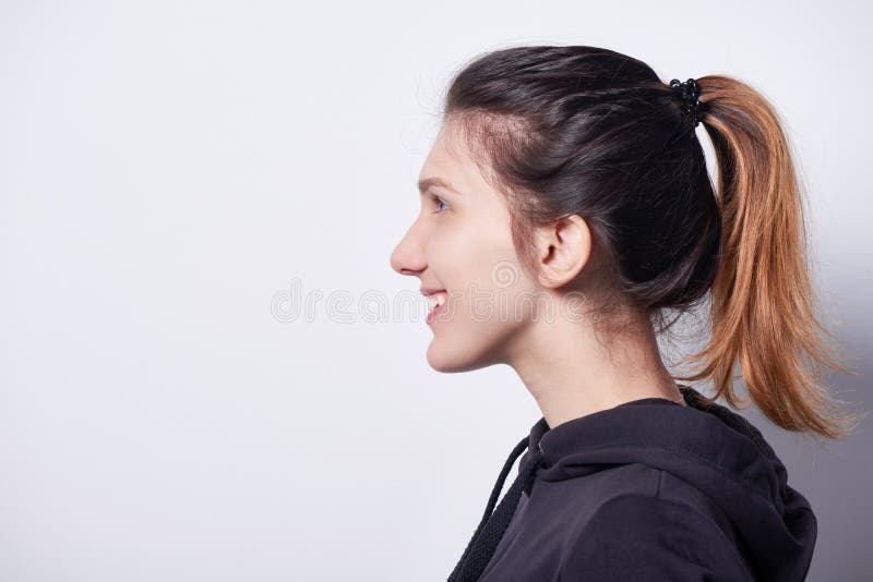 Side View of Smiling Woman Looking Forward Stock Image - Image of ...