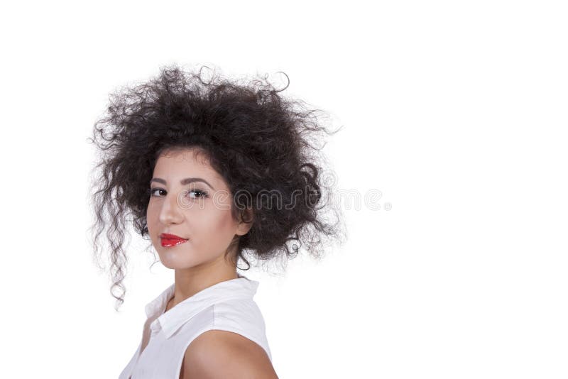 Side View of a Smiling Young Female Stock Image - Image of curly ...