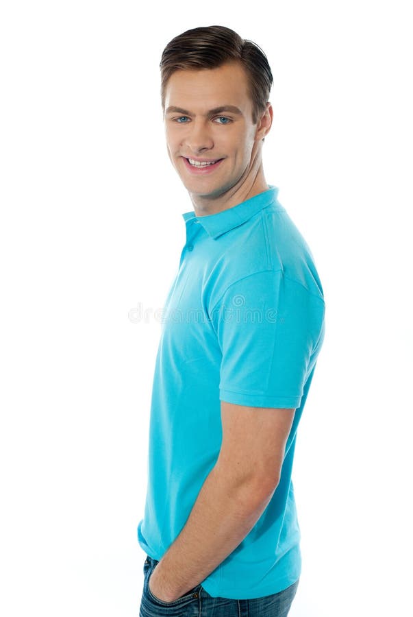 Side View of Smiling Young Man Stock Image - Image of isolated, male ...