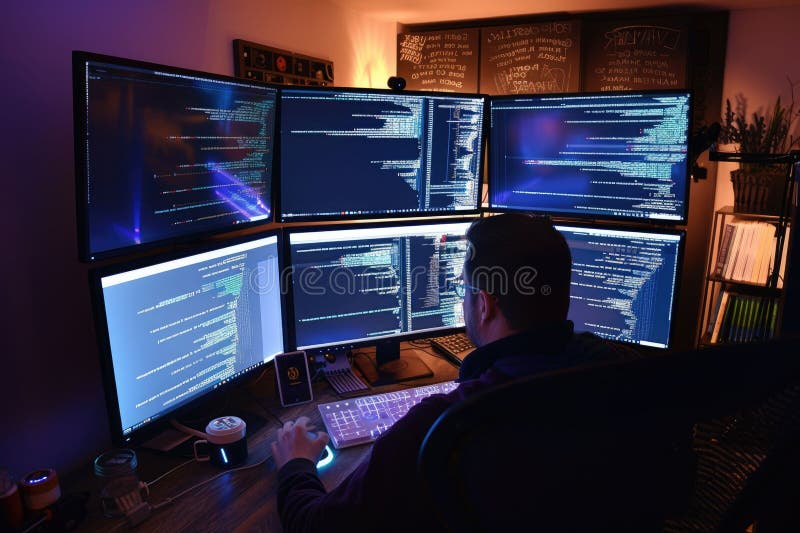 Side View Of Software Developer Coding Program Or Engineering Prompt