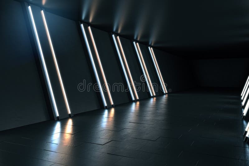 Side View of Spacious Tunnel Interior with Mock Up Place. 3D Rendering ...