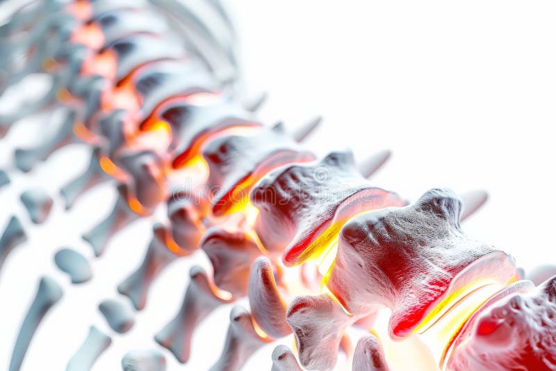 Side View of a Spinal Column with Highlights Indicating Pain Points ...