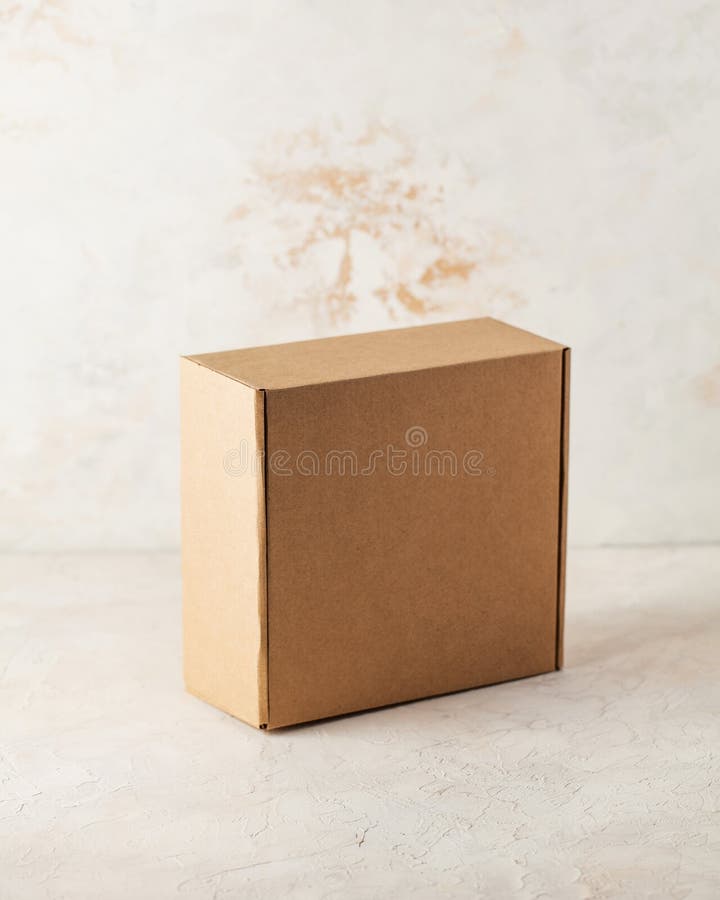 Kraft Cardboard Square Closed Box Top View on a White Background Stock ...
