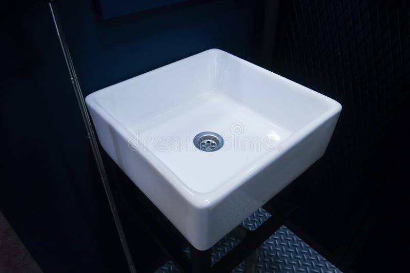 Side View of a Square White Sink Stock Image - Image of shiny, hygienic ...