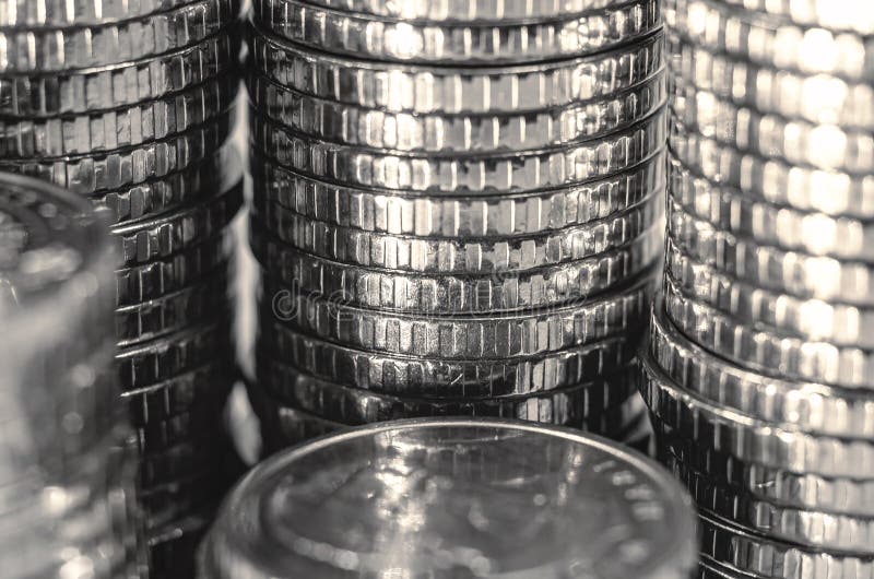 Side View of Stack Coins Close-up, Texture of Edges of Coin. Background ...